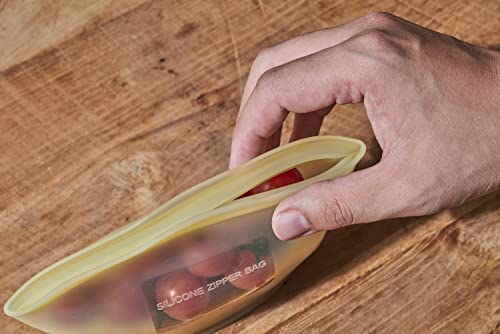 SiliPot Silicone Zipper Bag - Patented 3-Layered Zipper & 100% Platinum Silicone | Standing & Reusable Food Storage Container | Premium Kitchen Utensils (LIME 3P)
