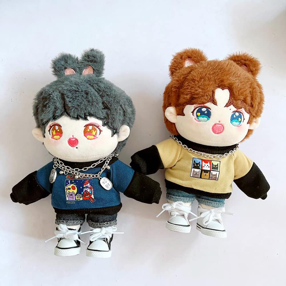 niannyyhouse 20cm Plush Doll Clothes Loose Long Sleeve Sweatshirt Accessories Kpop Doll Dressup (Brown)