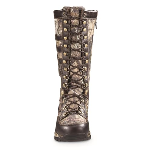 Guide Gear Men’s Leather Waterproof Side-zip Snake Boots, Brown/Mossy Oak Break-Up Country, 12D (Medium)