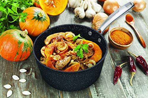 MasterPan Granite Ultra Non-Stick Cast Aluminum Sauce Pan with Glass Lid, 7", Black