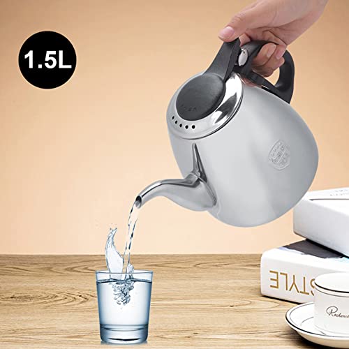 Tea Kettle Stovetop, 1.2l 1.5L Stainless Steel Stove top Teapot Tea Coffee Pot Kettle Heat Resistant Handle (1.5L)