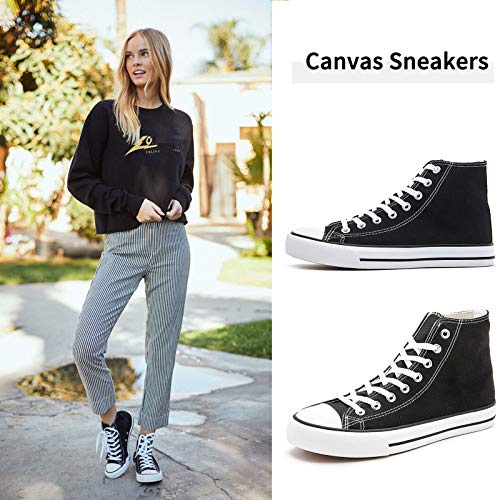 Women's High Top Canvas Shoes Fashion Sneakers Casual Shoes for Walking(Black.US9)