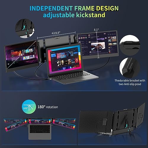 Venraty 14'' Laptop Screen Extender, Portable Monitor Screen Extender for Laptop, Full HD IPS Display&Dual Triple Monitor Extender Compatible with 13β-17β Laptops (Triple 14")