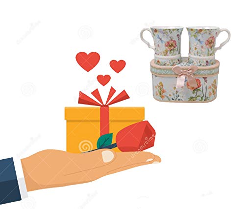 Lightahead® Elegent Bone China Unique Set Of Two Coffee Mugs 10 oz each cup set in attractive gift box elegant floral design