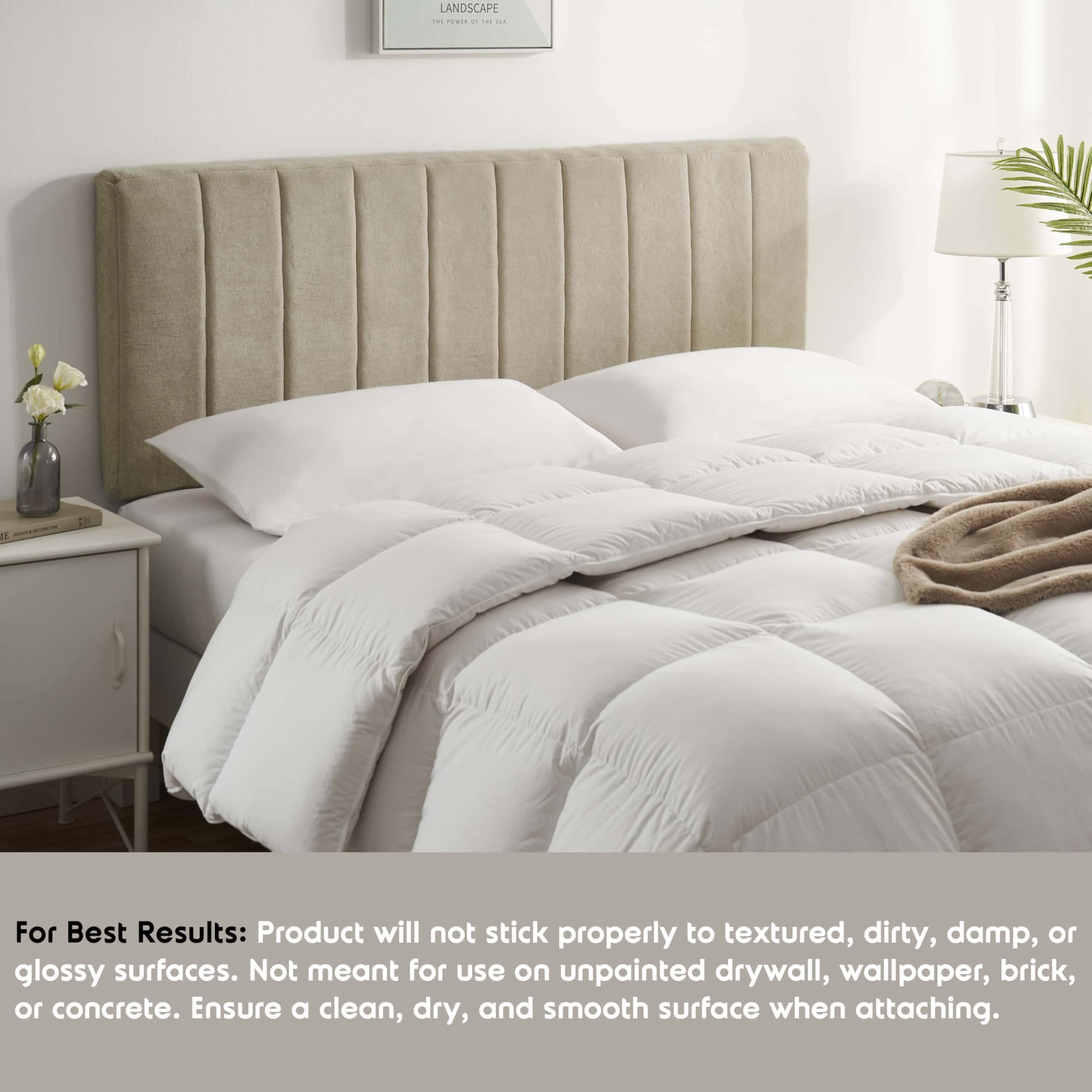 Upholstered Queen Headboard - Easy Assemble Channel Stitched Headboard Queen Size - Wall Mounted Headboard with 3D Soundproof Wall Panels Peel & Stick Floating Headboards for Queen Size Bed - Linen
