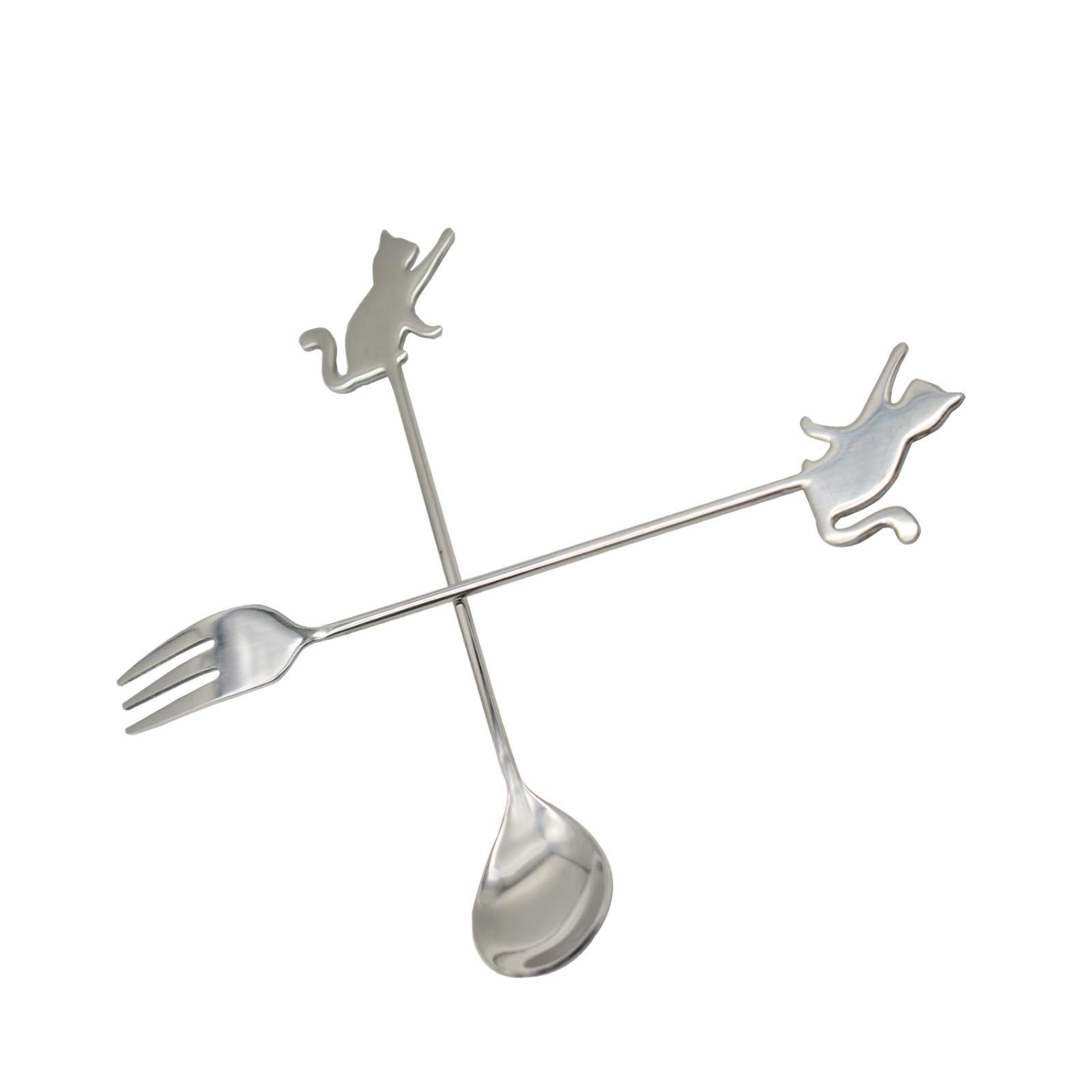 Maydahui 6PCS Cat Fish Spoon and Fork Cute Coffee Animal Spork 5.8 inch 18/10（304）Stainless Steel Teaspoon Dessert Drink Sugar Spoons Fruit Forks Tableware