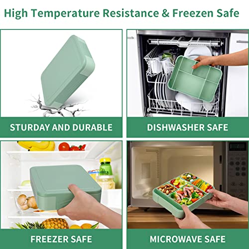 Vensp Bentobox,Kid Lunch Box, Bento Box Adult Lunch Box,Lunch Box Container for Kids/Adults/Toddler,1330ml-6 Compartments&Utensiles, Leak Proof,Microwave/Dishwasher/Refrigerator Safe(Green)