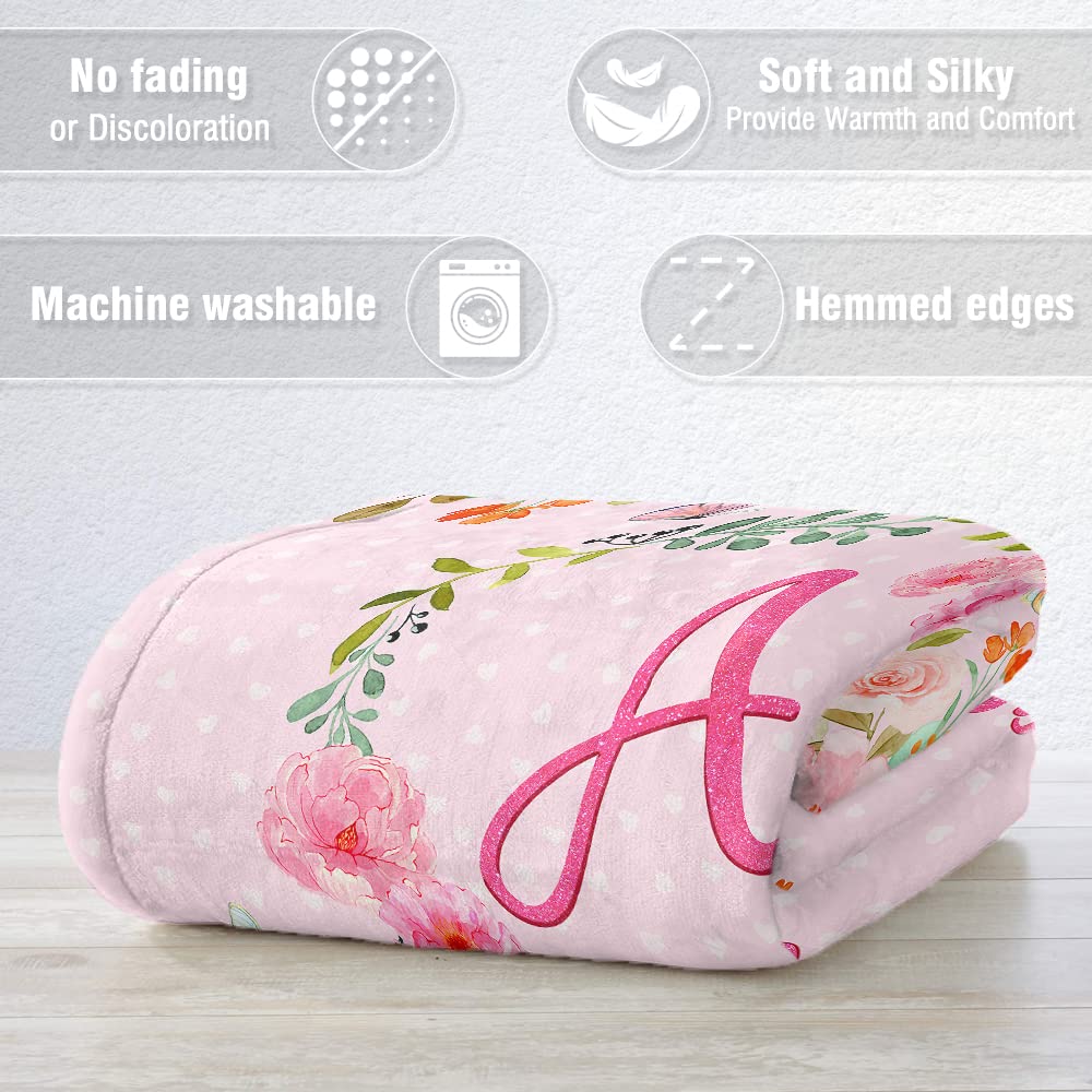 SANDJEST Personalized Baby Blanket Custom Name Monogram Fleece Throw Blanket Customized Gift for Baby New Mom Newborn Shower