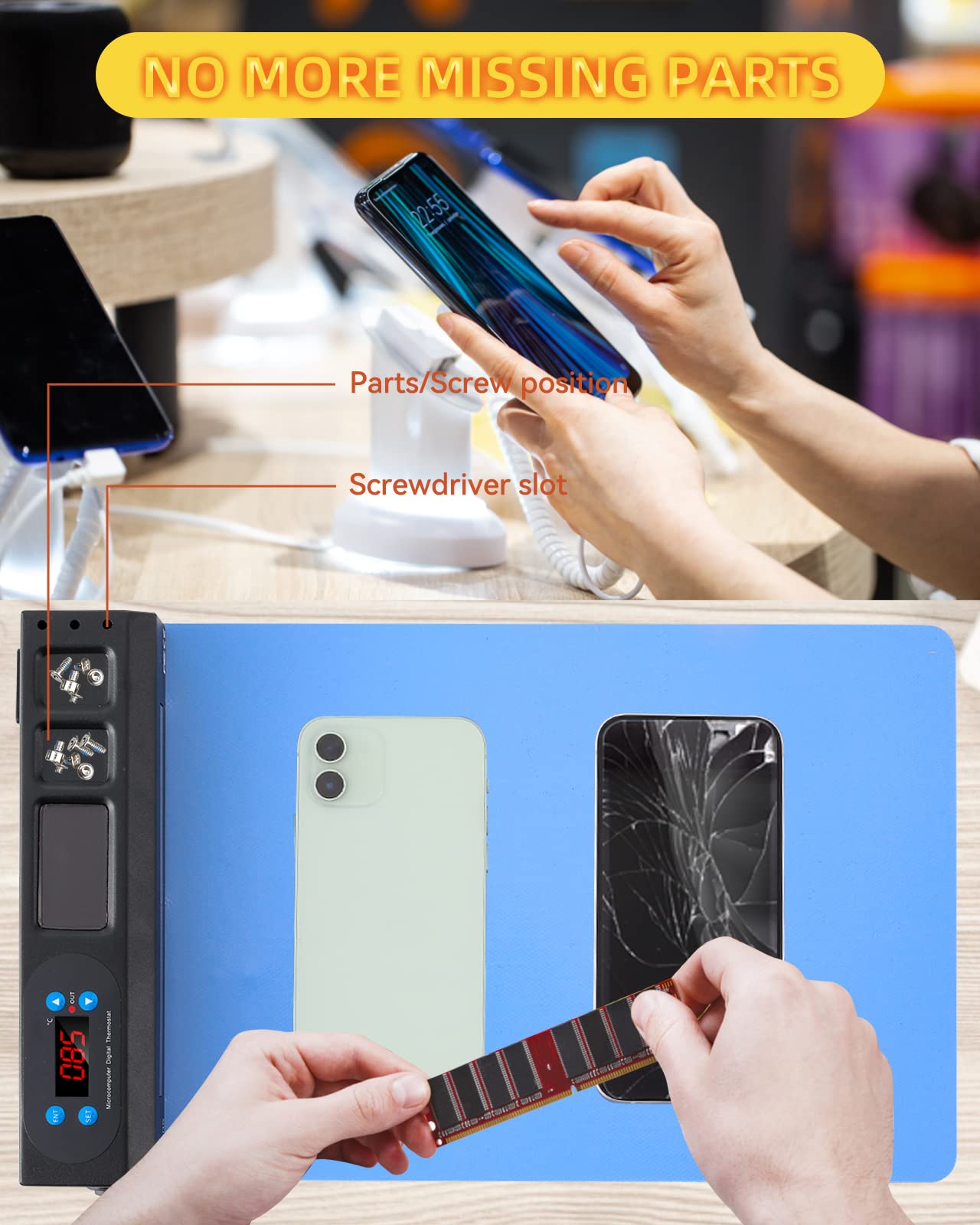 Spolehli Heating Pad with Built-in Led Light, Fast Heat Plate LCD Screen Separator Machine for Phone Ipad Repair 14.2” Heat Mat Screen Removal Tool with Accessory Storage (110V/220V)