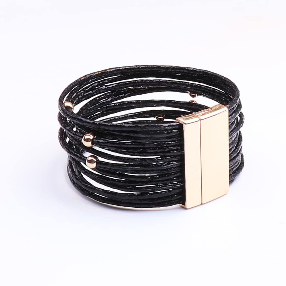 KSQS Gold Cross Leather Cuff Bracelet for Women Boho Wide Wrap Bangle Multilayer Thick Leather Bracelets with Magnetic Buckle(#2)
