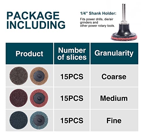 S SATC 46PCS Sanding Discs 2 Inch Roll Lock Quick Change Discs 1pcs 1/4'' Holder Surface Conditioning Discs Fine Medium Coarse for Die Grinder Surface Strip Grind Polish Burr Finish Rust Paint Removal