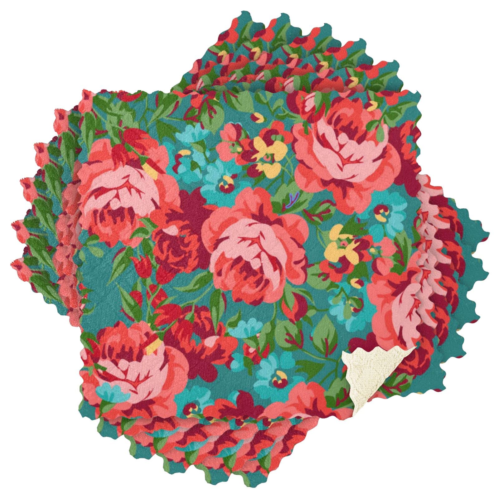 Kcldeci Red Green Rose 6 Pack Dish Cloths for Washing Dishes Kitchen Dishcloth Microfiber Dish Towel Rags Absorbent Reusable Cleaning Drainer Washcloths