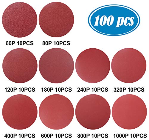 S SATC Premium PSA Sanding Discs 6 Inch 100 PCS 60 80 120 180 240 320 400 600 800 1000 Grit Aluminum Oxide Self Stick Adhesive Sanding Discs for Random Orbital Sander and Belt Disc Sander