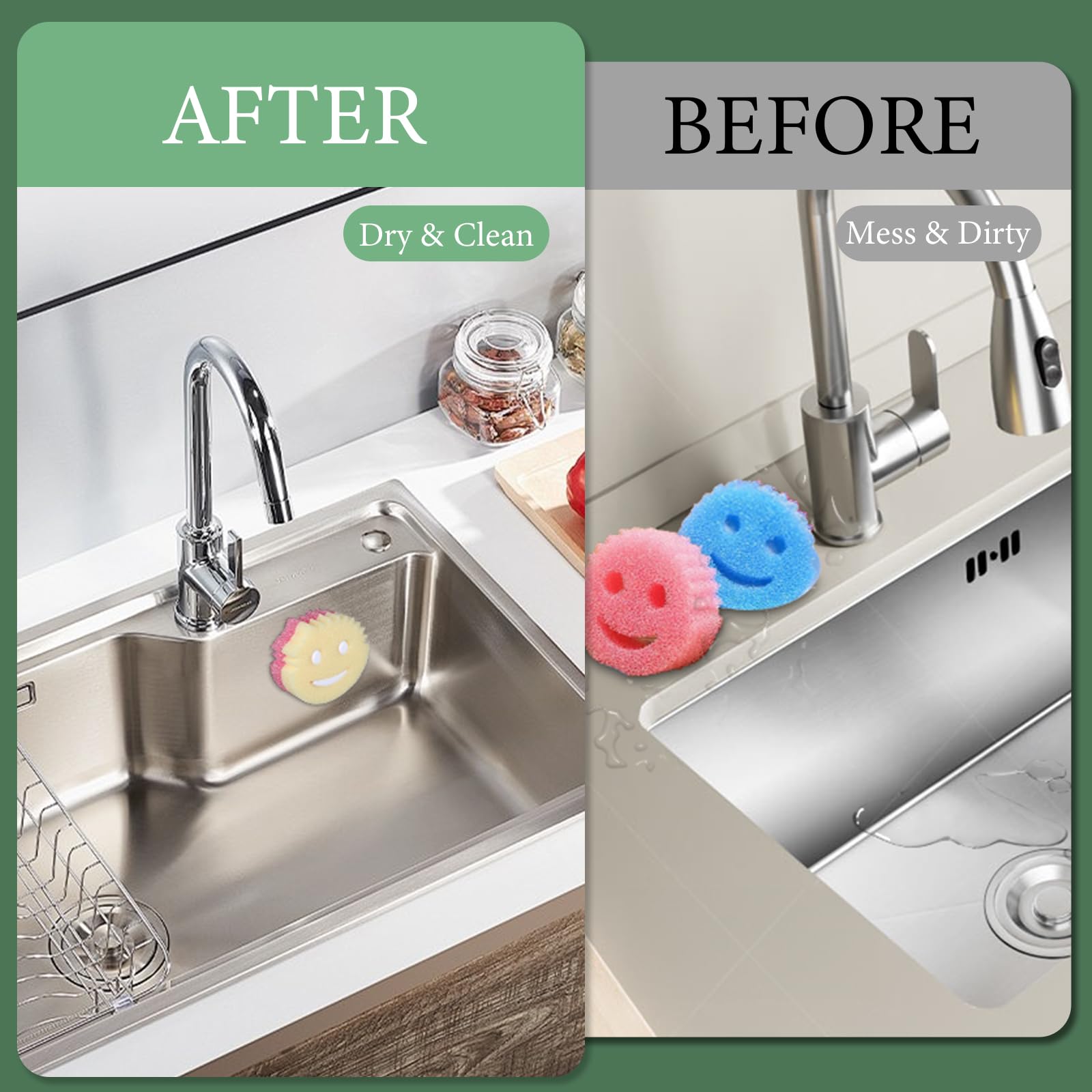 Sponge Holder, Sink Caddy for Scrub Sponges, Kitchen/Bathroom Sink Sponge Storage with Suction Cup Installation,Holding Smiley Sponges,Self-Draining and Dishwasher Safe(Sponges Not Included),1pcs