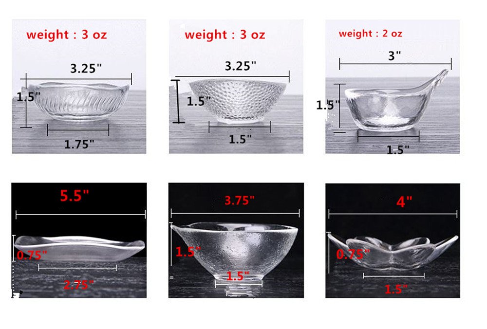 Leoyoubei 3 Ounce3.25x1.5 inch Heat Resistant Glass Bowl for Ice Cream Dessert,Soy Sauce Dishes,Appetizer Spoons Stackable,Mini Side Dishes Ramekins Transparent 4 Packs (Lace Bowls)