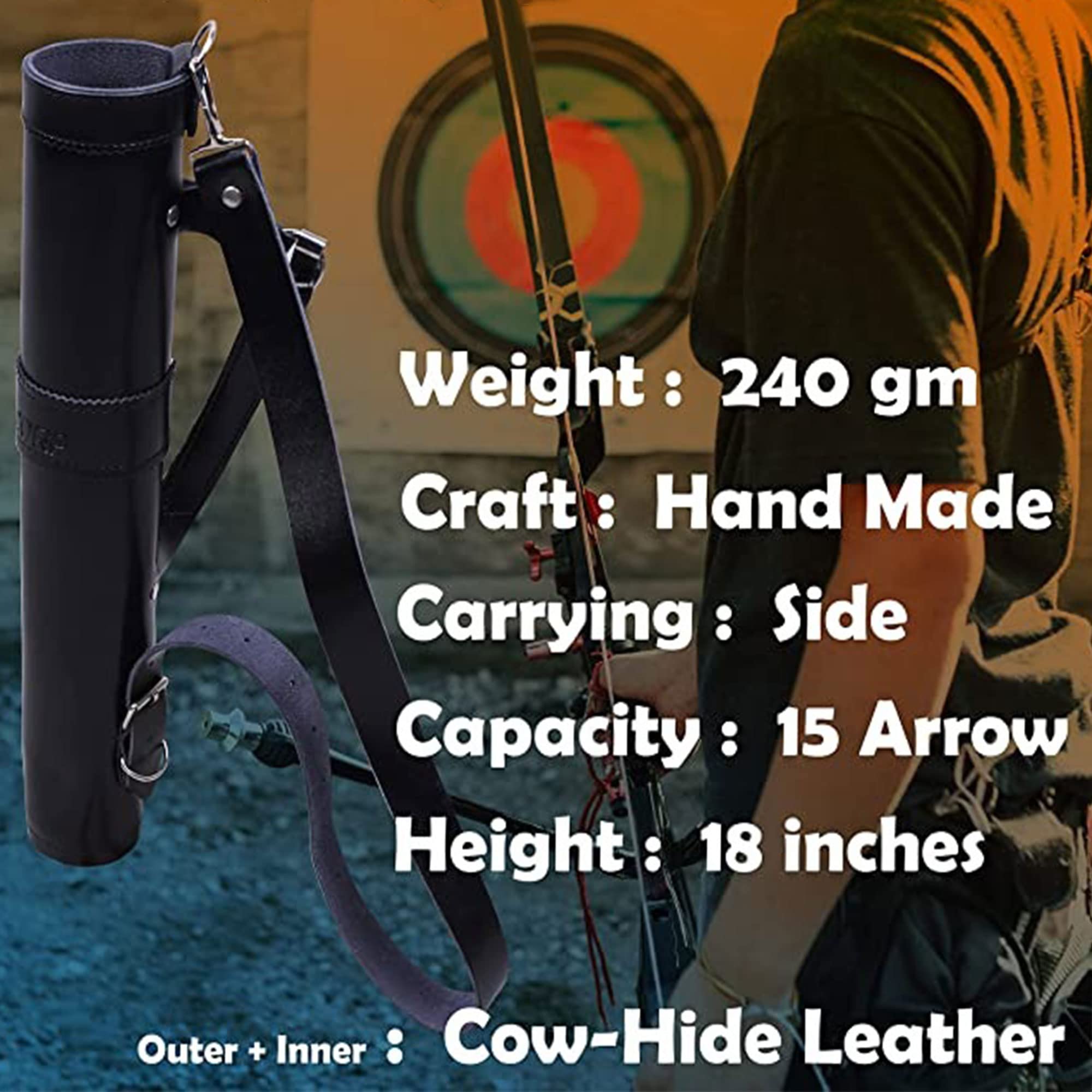 KT Arrow Quiver Adjustable Quiver for Arrows Genuine Cowhide Leather Quiver Archery Quiver for Hunting & Target Practicing (Black)