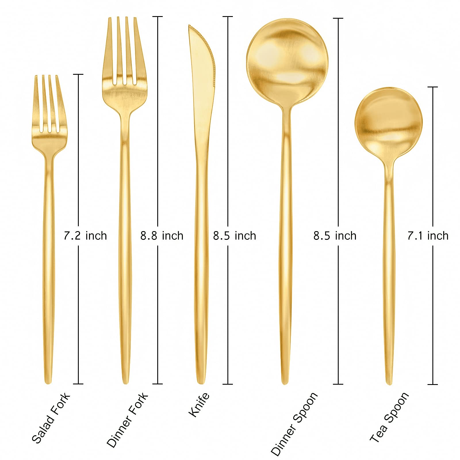 Matte Gold Silverware Set 30 Pieces, FAMEWARE Stainless Steel Flatware Set,Service for 6,Kitchen Utensil Set, Tableware Cutlery Set, Satin Finished Polished & Dishwasher Safe