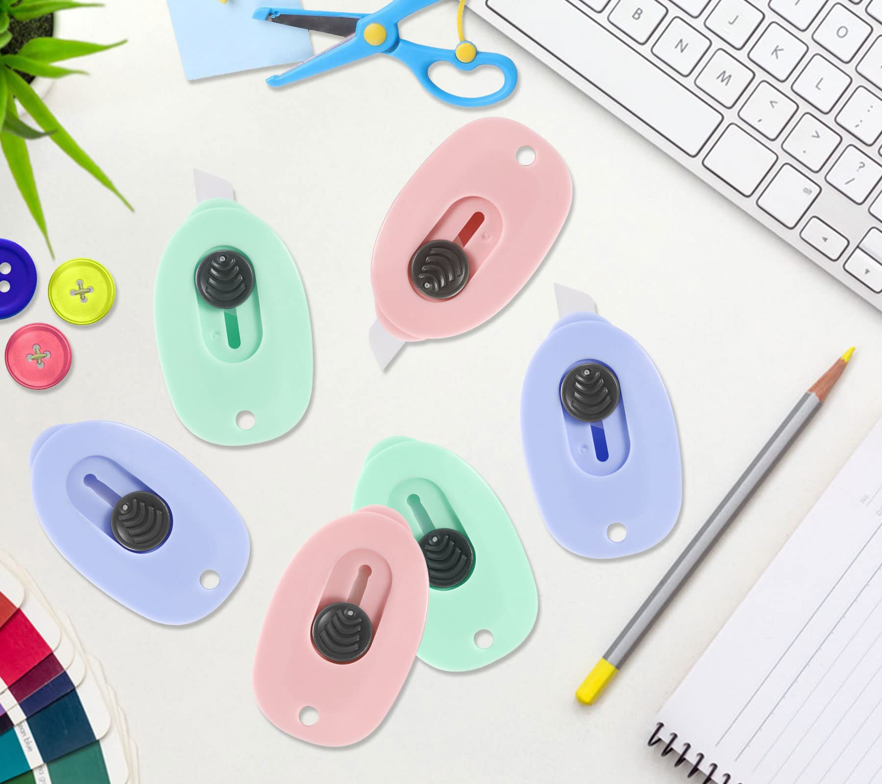 Mini Ceramic Box Cutter, 6pcs Package And Box Opener, Retractable Safety Cutters, Small Utility Knife Ceramic Blades with Keychain Hole