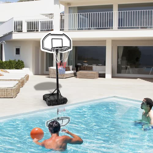Ktaxon Poolside Basketball Hoop, Adjustable Height 3.7-4.4ft Swimming Pool Portable Basketball Hoop System with Fillable Base, 29" Backboard