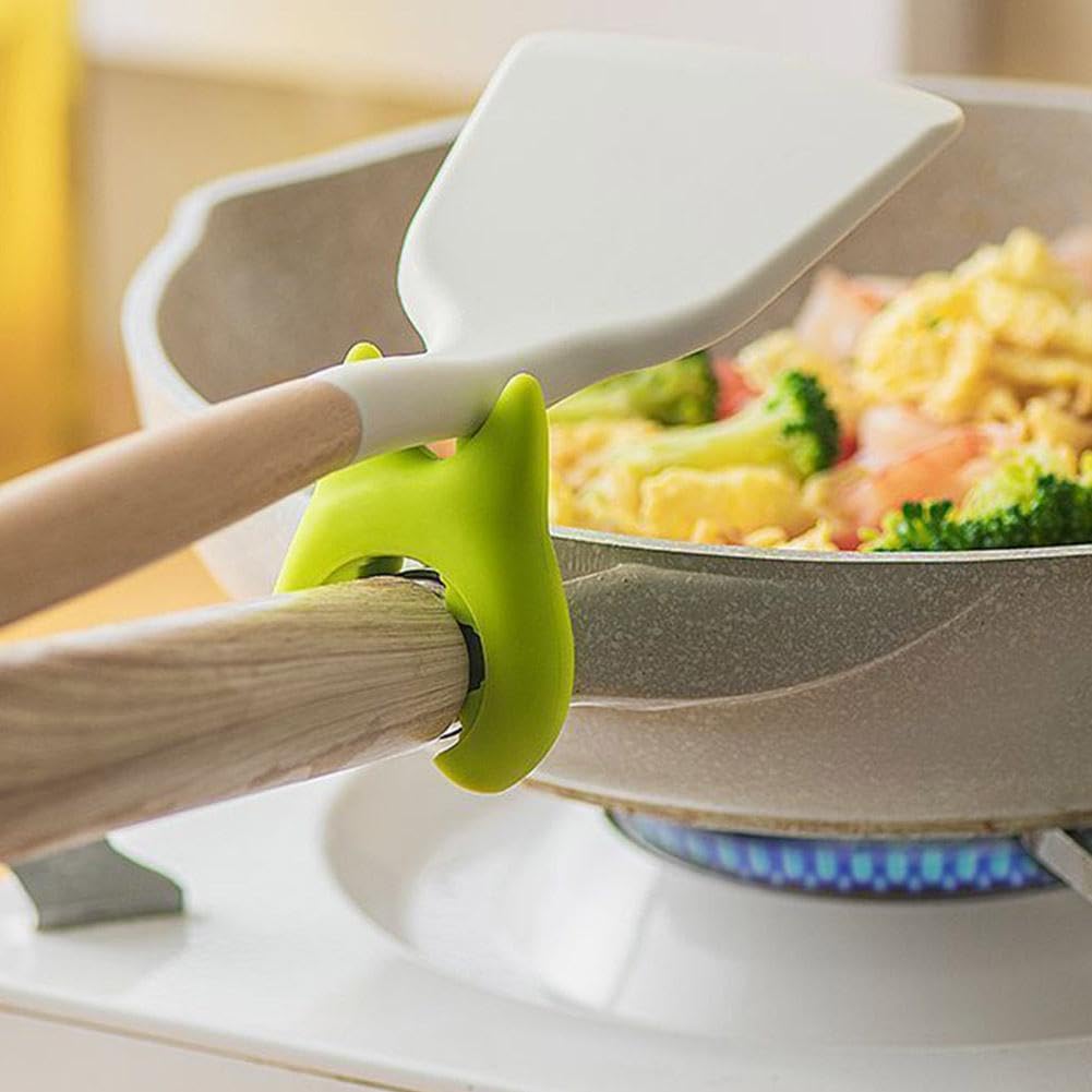 Spoon Pot Pan Holder Spatula Bracket Clips,2024 New Silicone Heat Resistance Non-Slip Spoon Rests,Rest Spoon Holder Steam Releaser for Pot Cooking,Wok Spatula Bracket Clip Kitchen Gadget