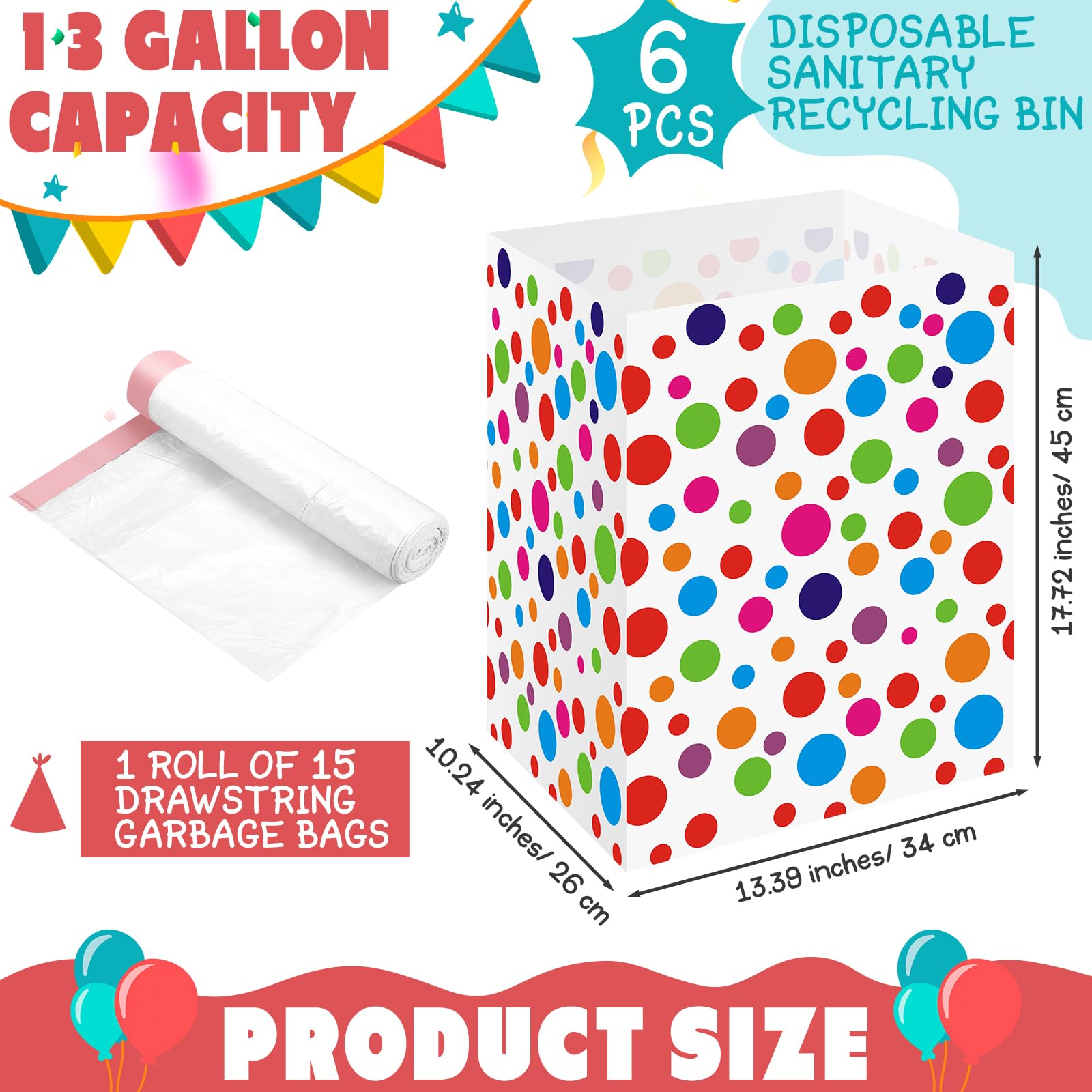 Sliner 6 Pack 13 Gallon Trash Cans Disposable Trash Cans for Parties Plastic Recycle Garbage Bins for Kitchen Summer Picnic Birthday Wedding Party Events,17.7" x 10.2" x 13.4"(Ghost Face)