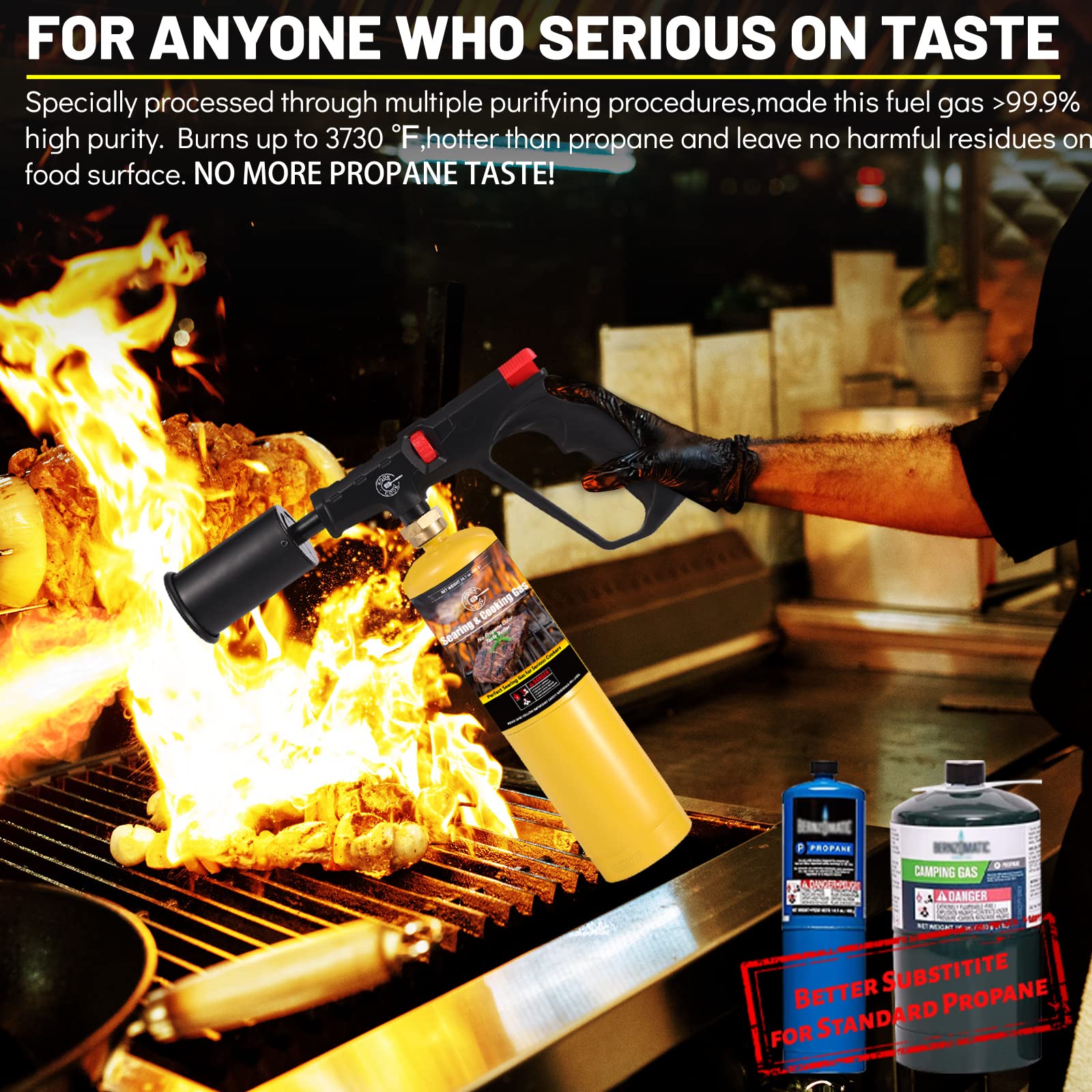 KookCook Cooking Grill Torch Kit with 4x14.1oz Fuel Gas Cylinder Sous Vide Blowtorch MAPP MAP Pro Propane Torch Food Kitchen Grilling Gun Culinary BBQ Tool for Searing Outdoor Camping Charcoal Starter