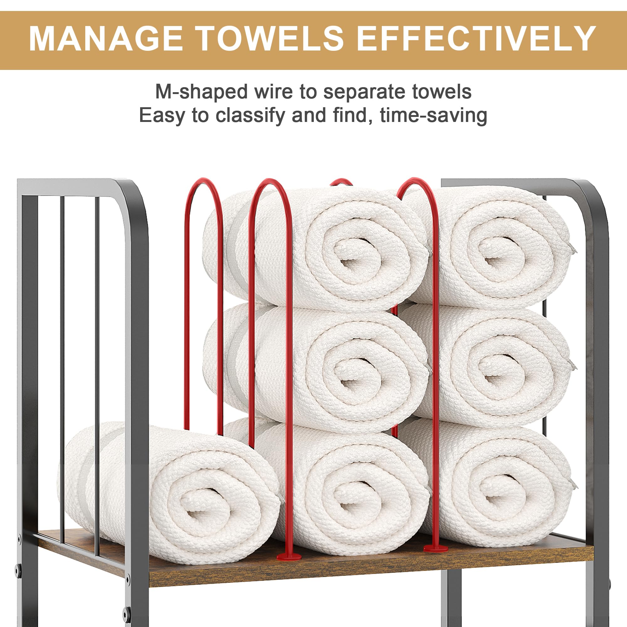 Towel Rack Free Standing 3-Tier M-Shaped Detachable Dividers, Durable Metal Towel Holder for Bathroom, Pool Towel Rack, Space-Saving Towel Storage Organizer, Modern Bath Towel Shelf for Home, Poolside