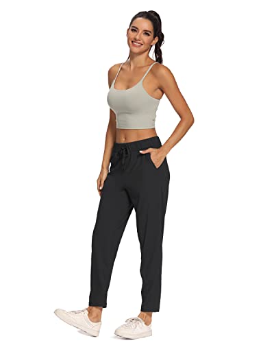 Willit Women's Golf Travel Pants Lounge Sweatpants 7/8 Athletic Pants Quick Dry On The Fly Pants Black M