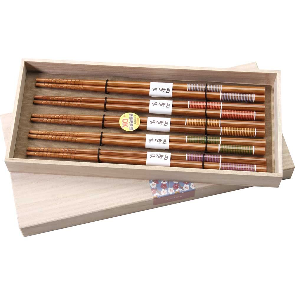 Koito Small Bands Japanese Wood Chopsticks, 5 Pairs, 8.87 Inches Long, Made in Japan