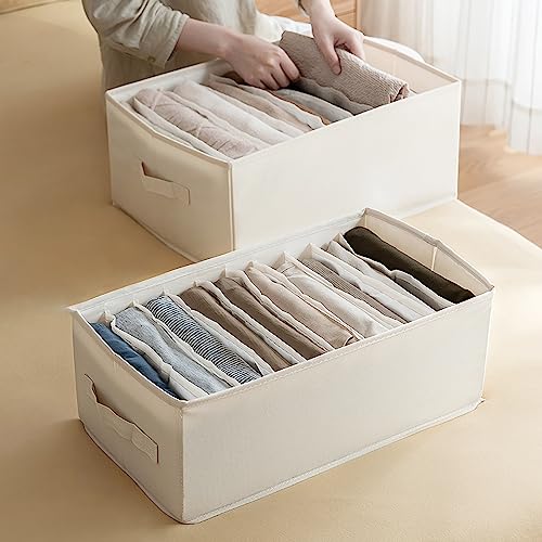 Temiminime Wardrobe Drawer Organizer for Clothes, 10 Grids 2Pack, Closet Organizers and Storage Bins for Legging Yoga Pants Shirt, with Handle & Removable Bottom Cardboard