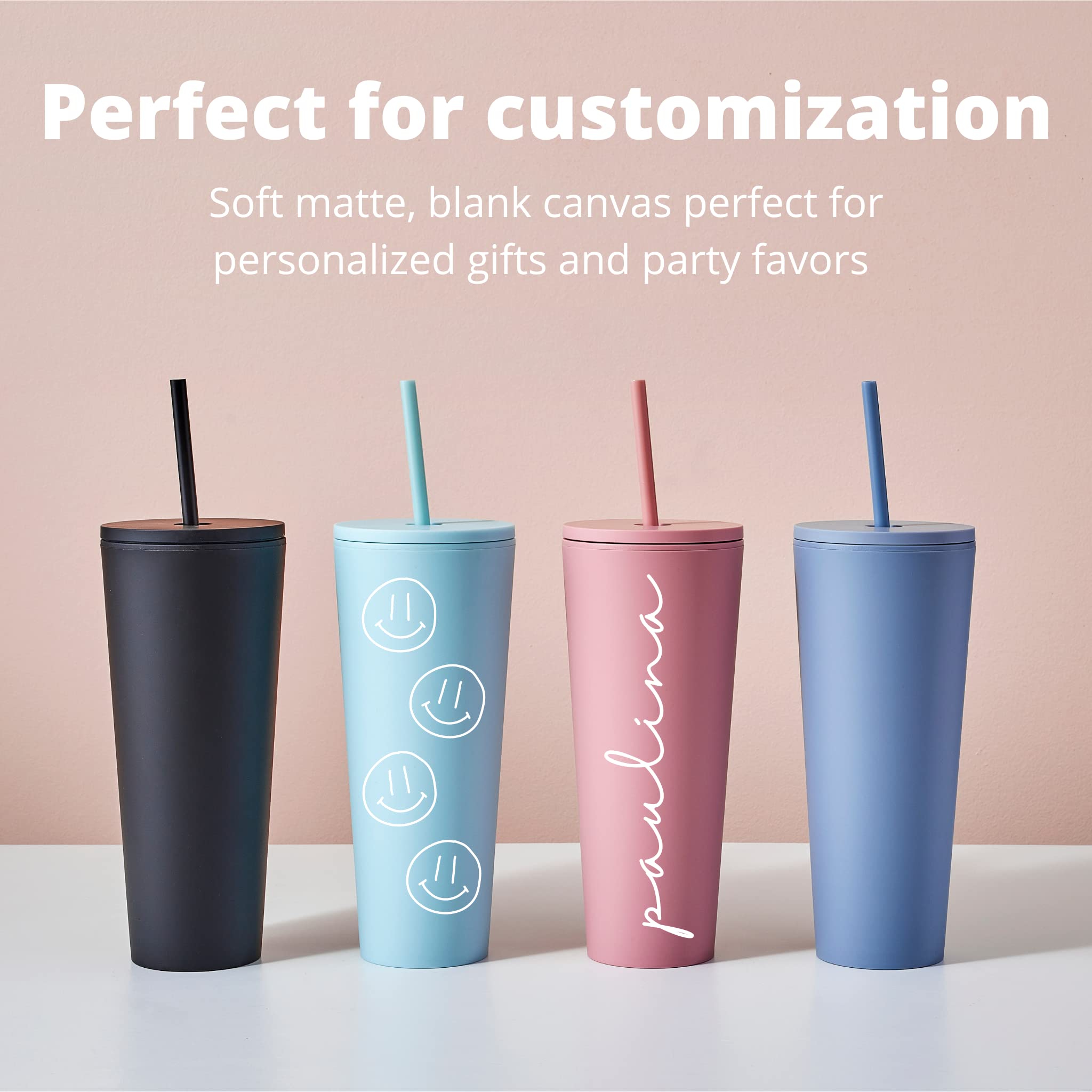 Maars Classic Acrylic Tumbler with Lid and Straw | 24oz Premium Insulated Double Wall Plastic Reusable Cups - Clear, 8 Pack