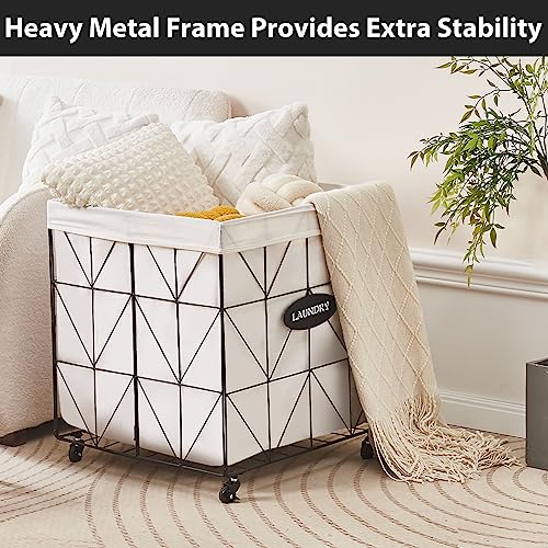 Wimarsbon Shelf Baskets,Storage Basket with wheels,Metal Frame Collapsible Storage Bins,Basket Boxes with Controllers are Easy to Move,Detachable Lined Storag Boxes for Home Organizers (210L-LD-Black)