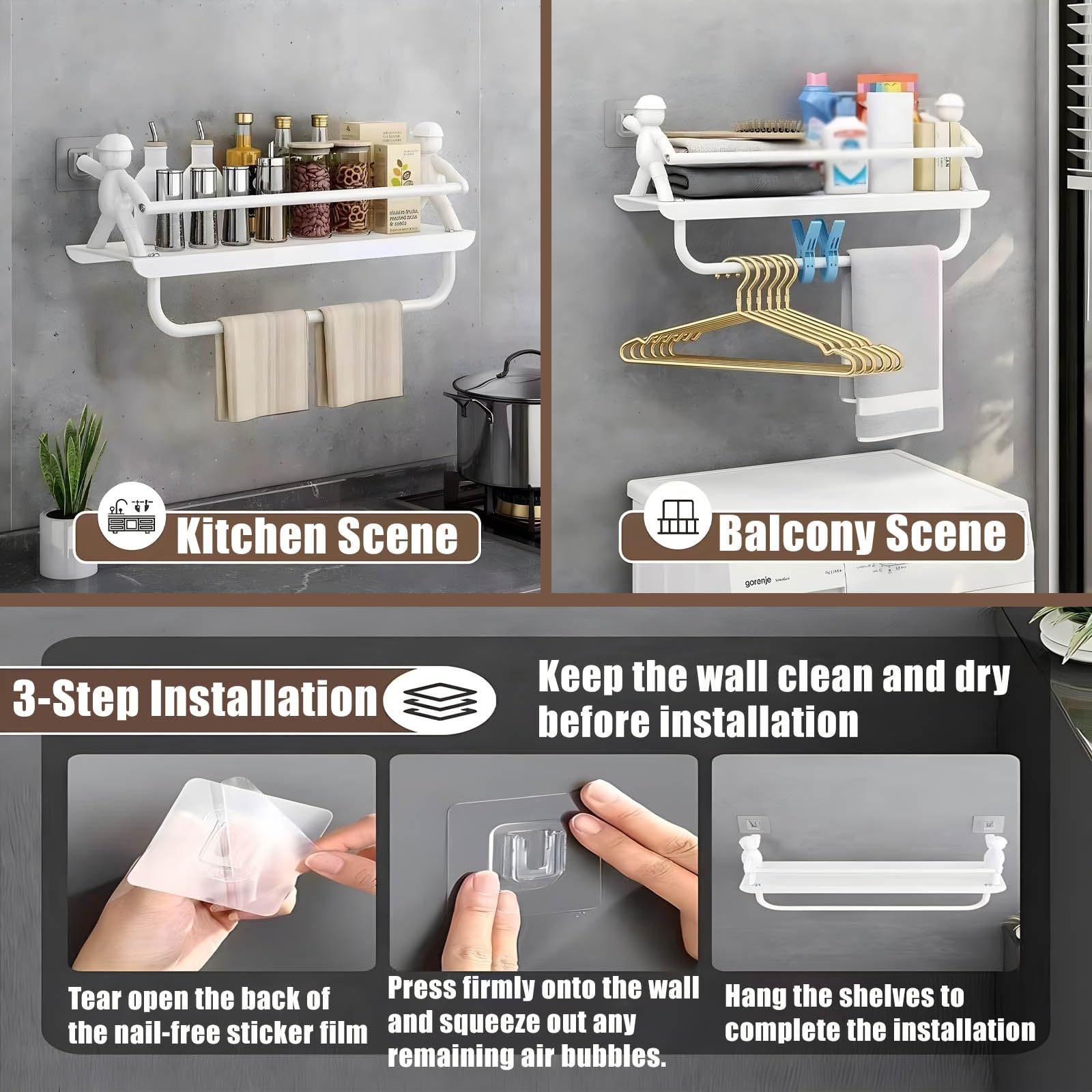 Towel Rack, Towel Bar for Bathroom,Towel Rings,Wall Mount Heavy Duty Storage Thicken Stainless Steel Modern Home Decor Towel Rod for Kitchen Bedroom(Black,Rodded 60cm/23.62in)