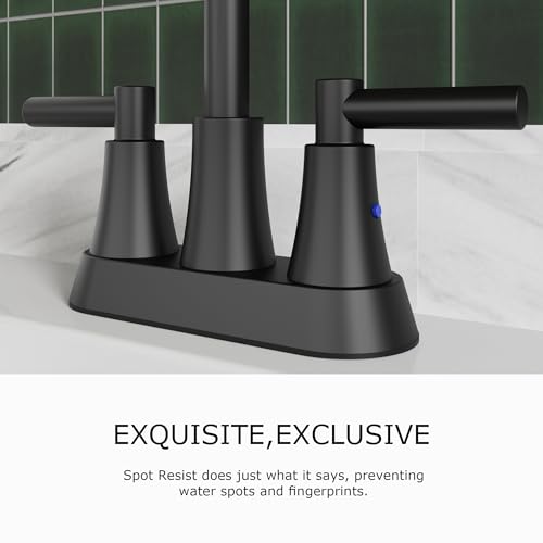 Matte Black Bathroom Faucet 3 Hole ARRISEA 4 Inch Centerset Faucet for Bathroom Sink, Black Bathroom Sink Faucet 3 Hole with Pop Up Drain, BF068-1-MB