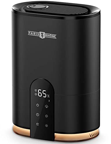 PARIS RHÔNE Humidifiers for Bedroom, 4L Cool Mist Humidifiers for Home Large Room, Ultrasonic Top Fill Humidifier with Humidistat, Essential Oils Diffuser, 30H, 28dB Quiet,12H timer, Night Light