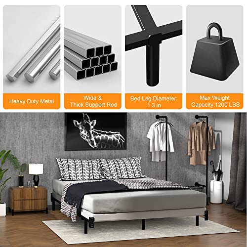UJUJIA King Metal Bed Frame Heavy Duty Platform Bed Frames Sturdy Steel Slat Support 9 Legs Mattress Foundation Easy Assembly Adjustable Bed Frame Black