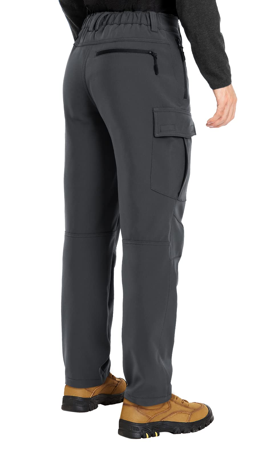 Hiauspor Snow Pants Mens Fleece Lined Winter Hiking Waterproof Ski Insulated Snowboard Outdoor Softshell Pants (Standard, Grey, Medium)