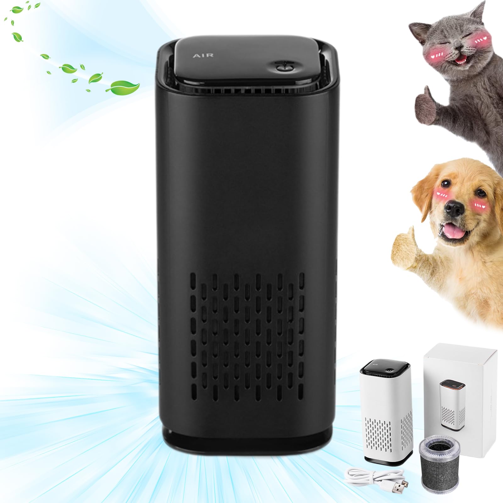 Puppymothers Pet Air Purifier, Puppy Mothers The Pet Air Purifier, The Pet Air Purifier for Home, Mini Portable Pet Air Purifier with Reusable Filter Element for Apartment, Dorm, Office (Black)