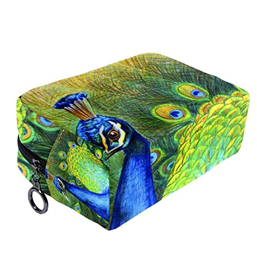 TBOUOBT Cosmetic Travel Bags, Makeup Case, Makeup Bag for Toiletries, Animal Peacock Green Feather