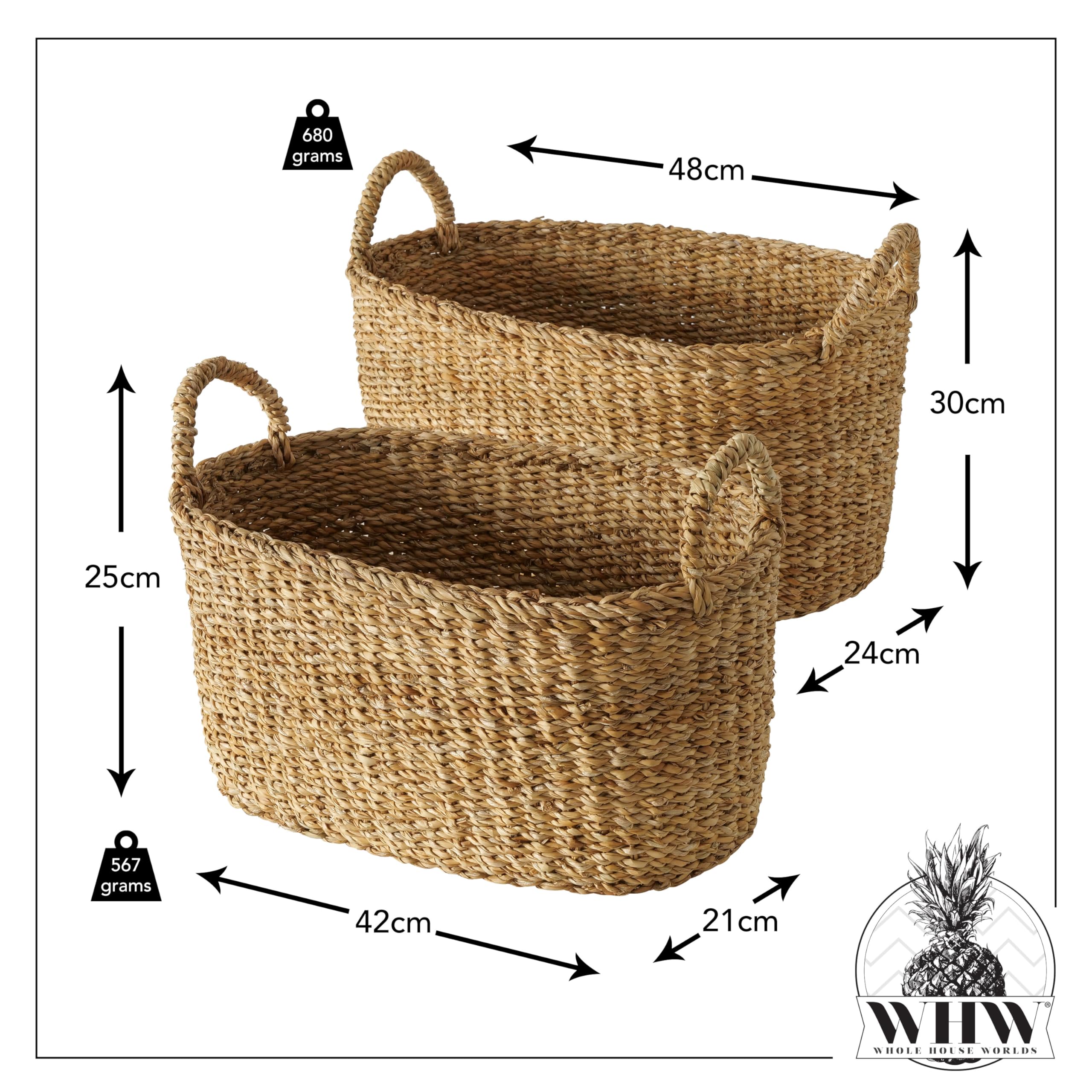WHW Whole House Worlds Made by Nature Seagrass Baskets, Set of 2 Ovals, Handwoven, Chunky Sweater Weave, 19 and 16.5 Inches