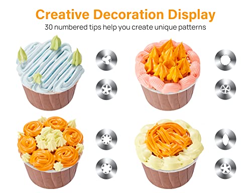 Kootek 42pcs Piping Bags and Tips Set, Cake Decorating Supplies Kits for Baking with 30 Numbered Frosting Icing Tips, 2 Reusable Pastry Bags, Easy Carry Storage Box and Other Baking Tools