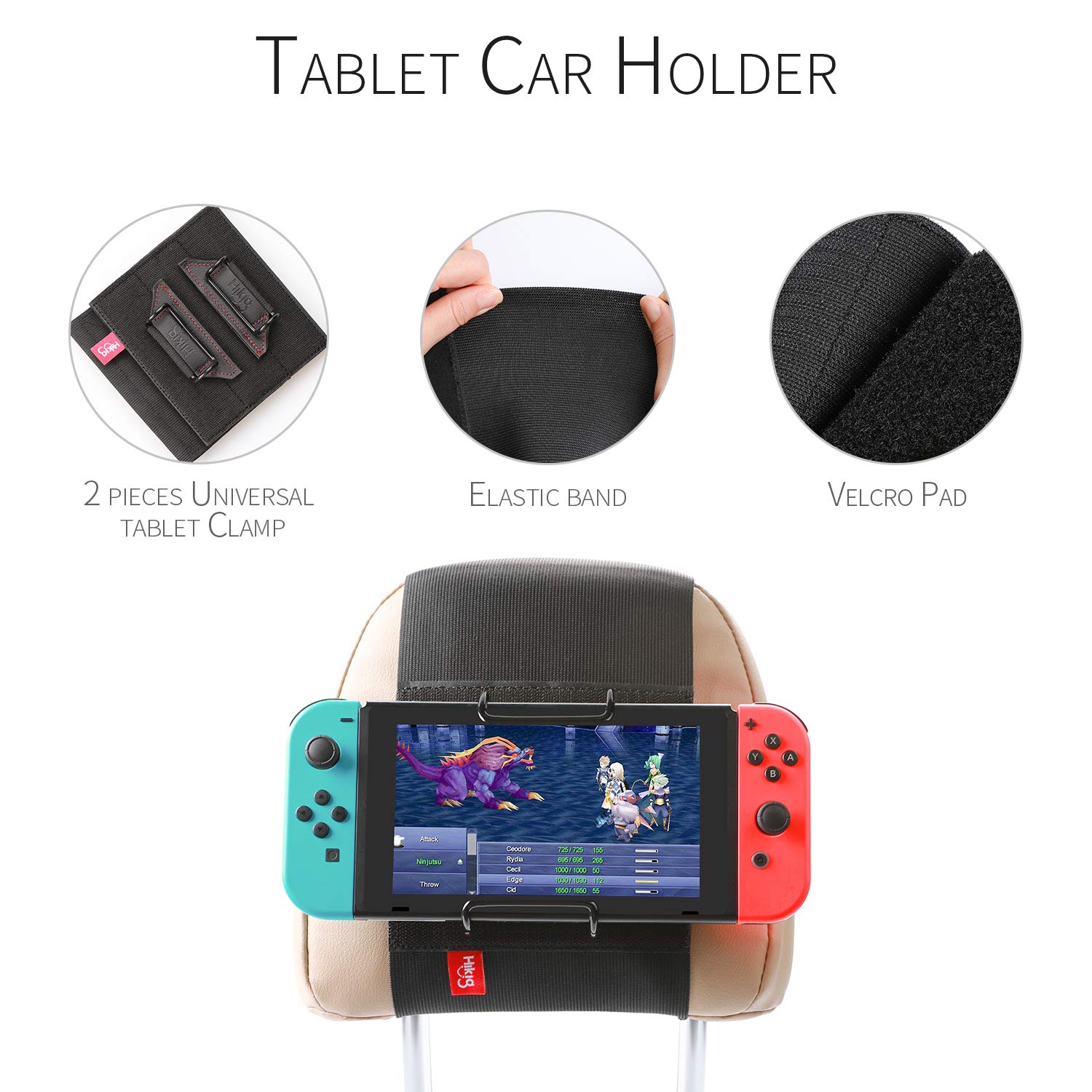 Hikig Car Headrest Mount Holder for Nintendo Switch Game Machine, Smart Phone and Other Tablets/Also fit for Planes Tray Table