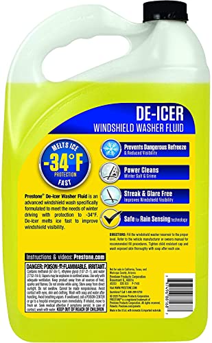 Prestone AS253 De-Icer Winter Windshield Washer Fluid, Freeze Protection up to -34°F, Power Cleans Winter Salt and Grime, Deices & Prevents Dangerous Refreeze, Streak Free & Glare Free, Safe for Rain Sensing Wipers, 1 Gallon Includes NOIS Tissue Pack