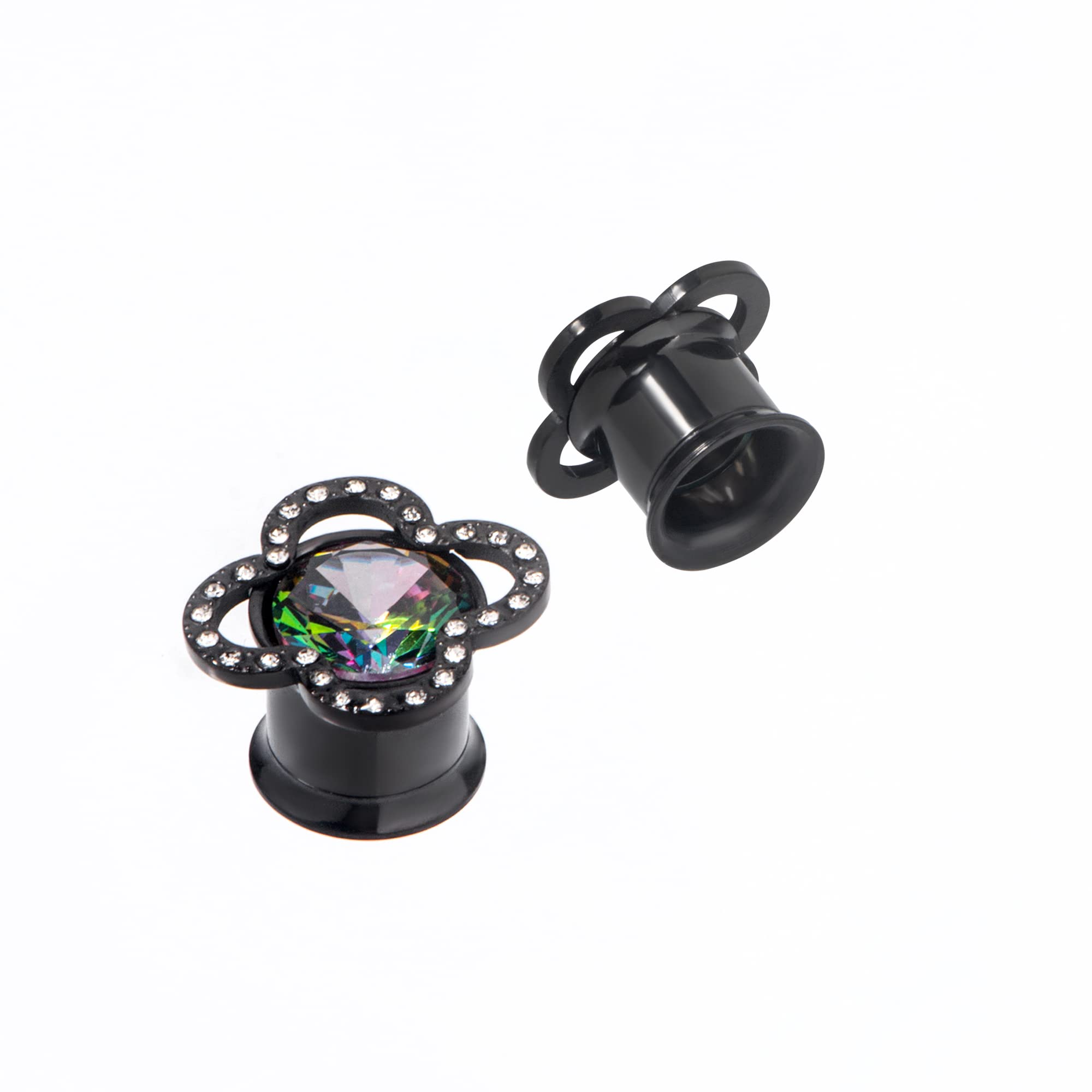 KUNIU 4PCS CZ Gems fresh Ear Tunnels ear Plugs ear Gauges Screws Stretcher ear Expander Set Piercing Jewelry 2g-00g (00g(10mm), black)