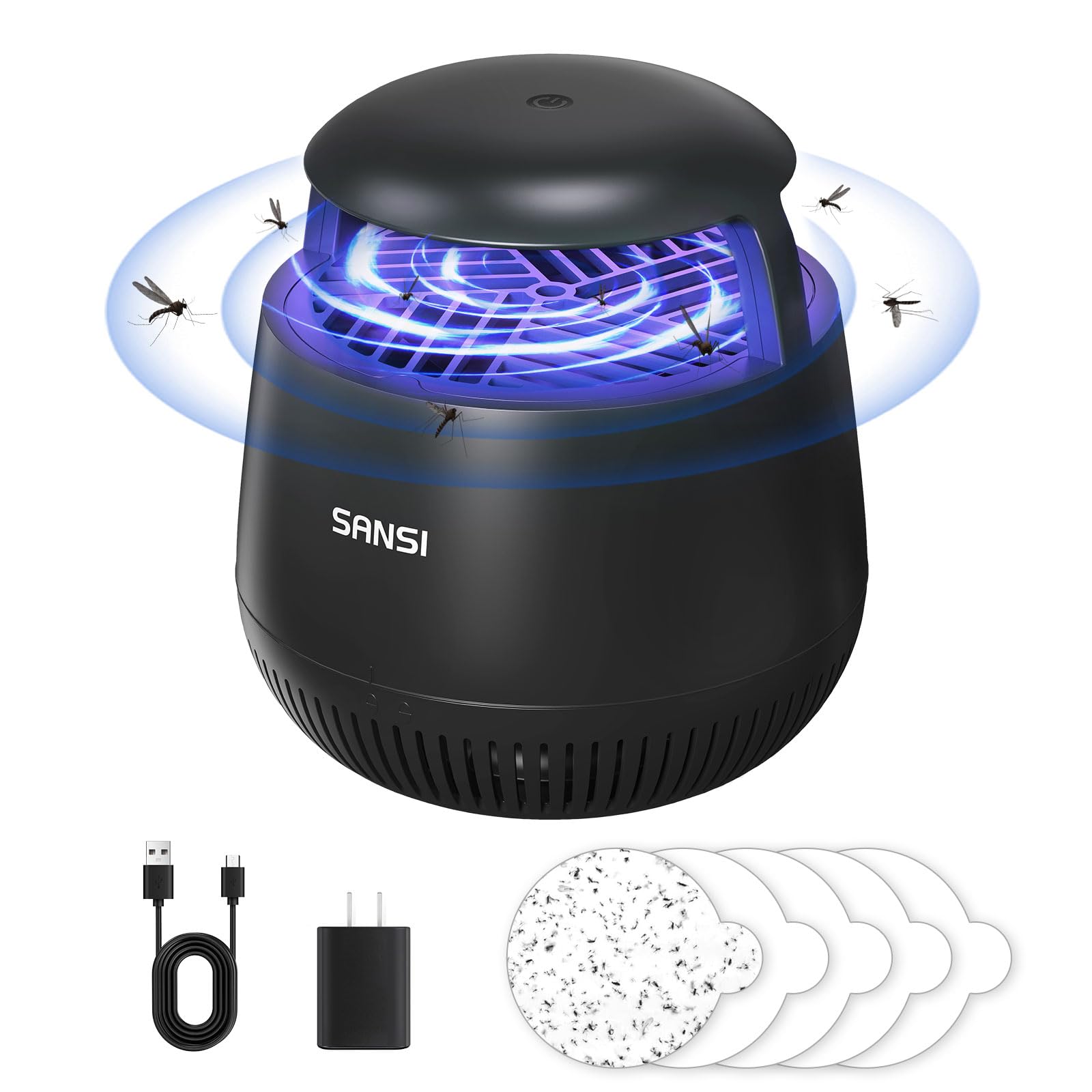 SANSI Fruit Fly Traps for Indoors, Flying Insect Trap Fly Trap Indoor for Home with Suction, Bug Zapper Indoor Mosquito Zapper with 5 Pcs Sticky Glue Boards
