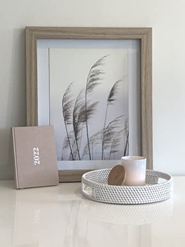 SIMPLY FABULOUS Round White Rattan Serving Tray with Handles, 11.8 inch, Hand Woven in a Durable Stunning Design, A Great Serving Basket for Food or Drinks
