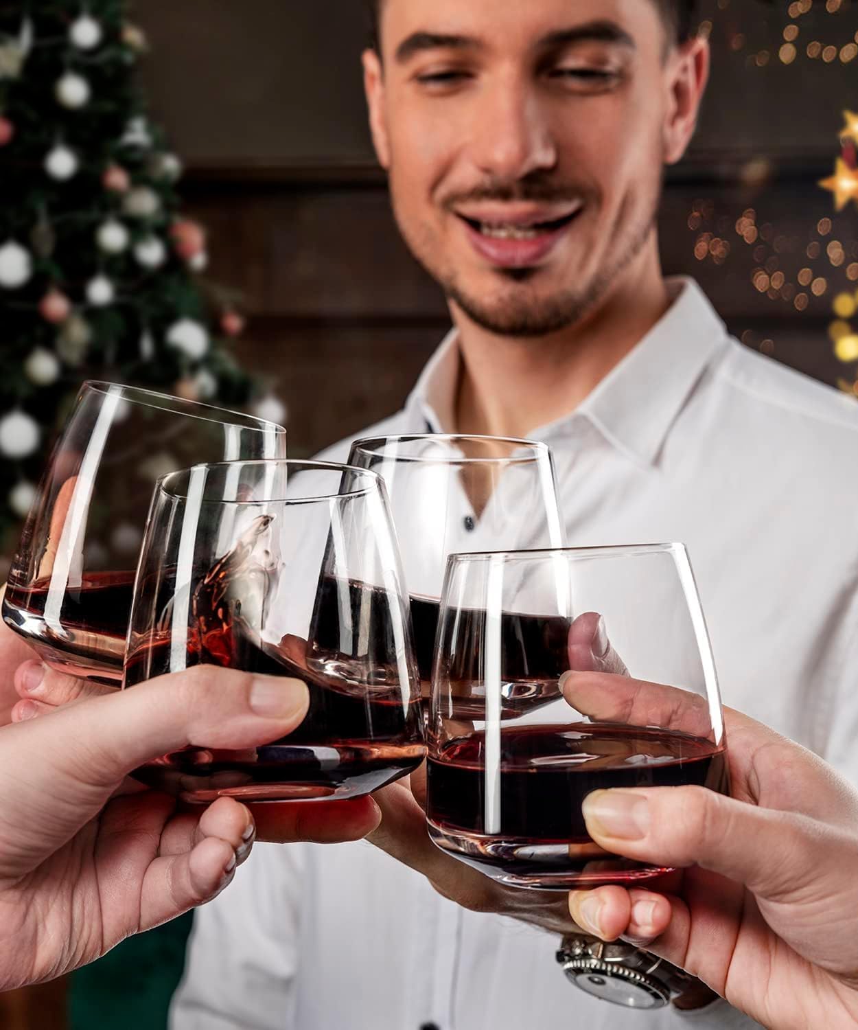 Stemless Wine Glasses Set of 4-13.5oz,Hand Blown Red White Wine Glasses - Unique gifts for him/her for Birthday, Wedding, Christmas, father's day, anniversary