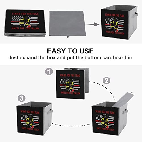 US Fireman Red Line Flag Collapsible Storage Bins Cubes Organizer Trendy Fabric Storage Boxes Inserts Cube Drawers 11 Inch