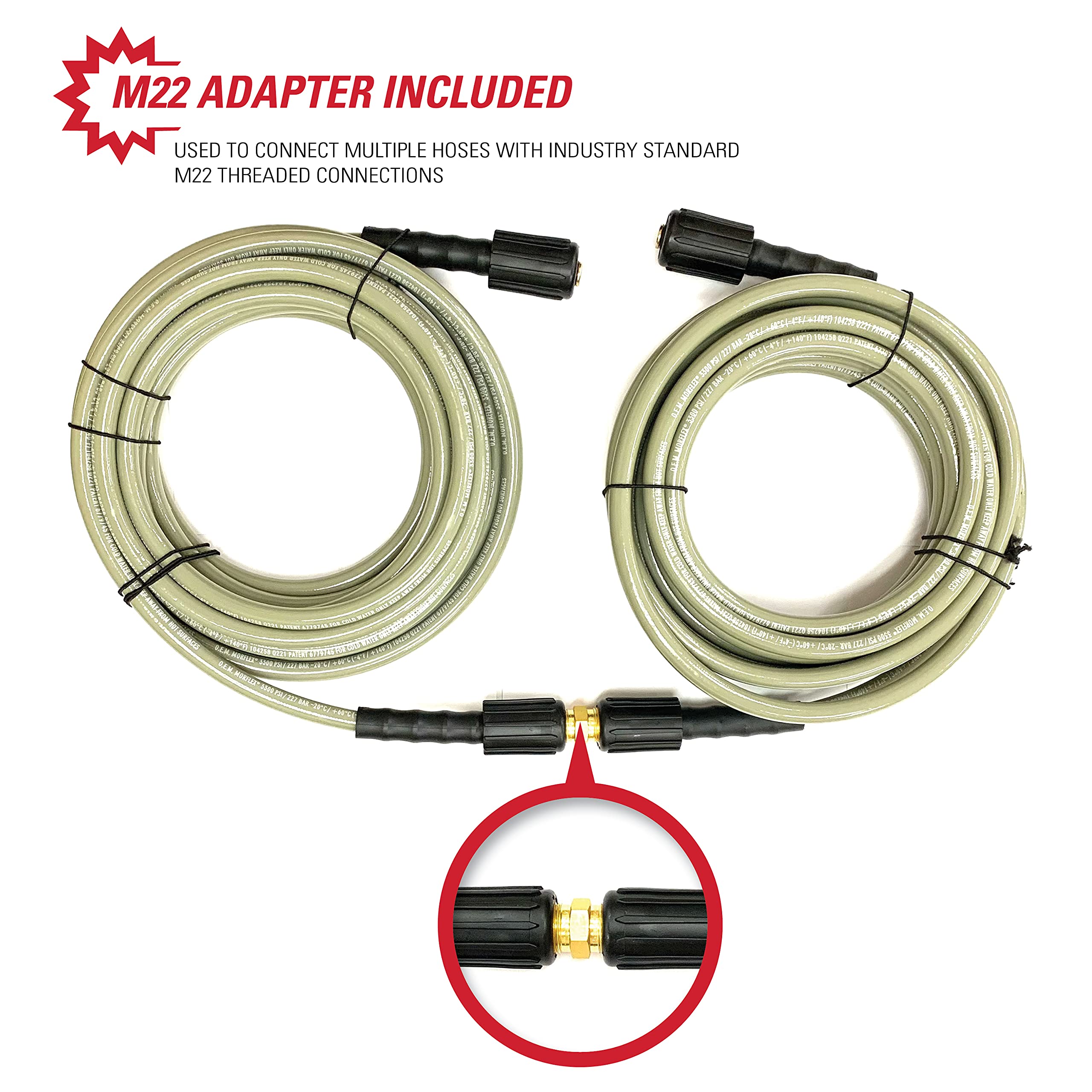 Simpson Cleaning 40224 Morflex Series 3300 PSI Pressure Washer Hose, Cold Water Use, Inner Diameter, Natural, 25-Feet (1/4 Inch)