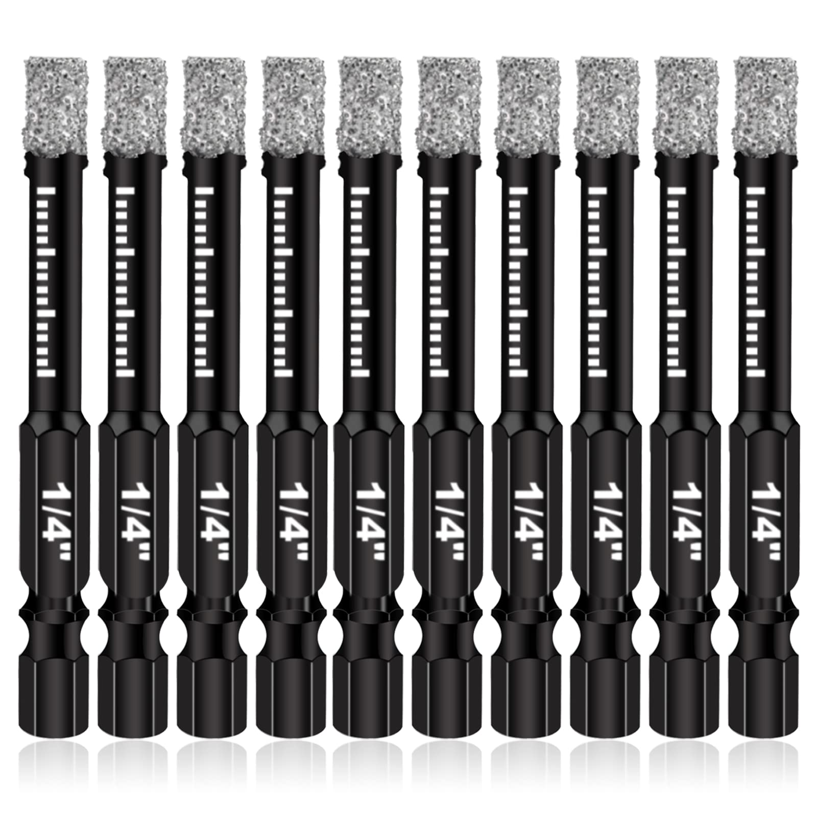 RealPlus 10pcs Dry Diamond Drill Bits 1/4" with Quick Change Hex Shank for Granite Concrete Marble Porcelain Tile Ceramic